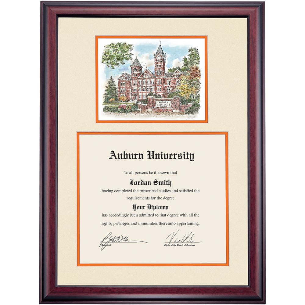OCM Diploma Frame for Auburn AU, Ivory/Orange Mat with Samford Hall ...