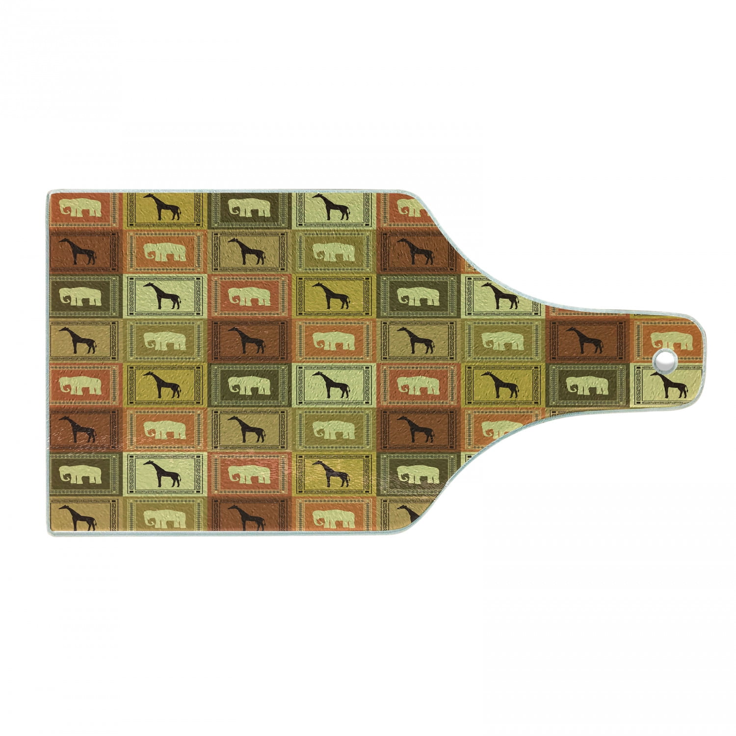 African Cutting Board, Savanna Elephants Cape Giraffes in Ornate ...