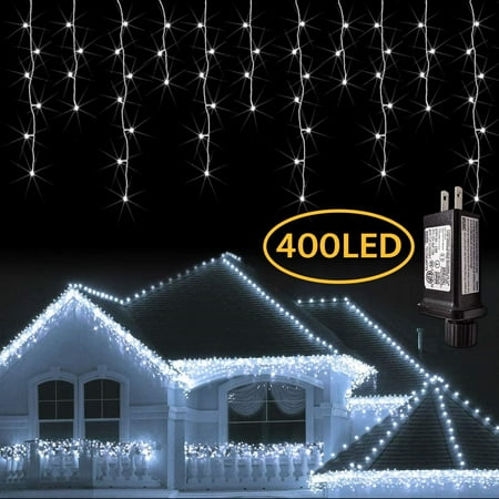 38.8FT 400 LED Icicle Lights 8 Modes Curtain Fairy Lights with 80 Drops ...