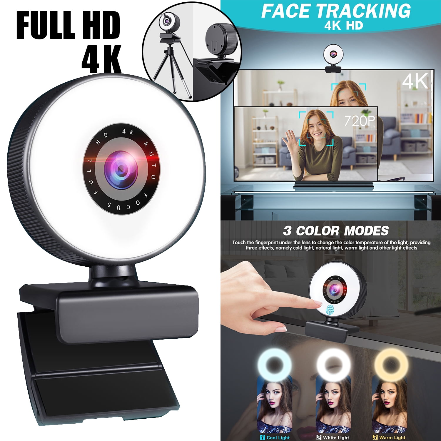 Buy Webcam Full HD 4K Computer Camera Built-in Microphone Auto Focus ...