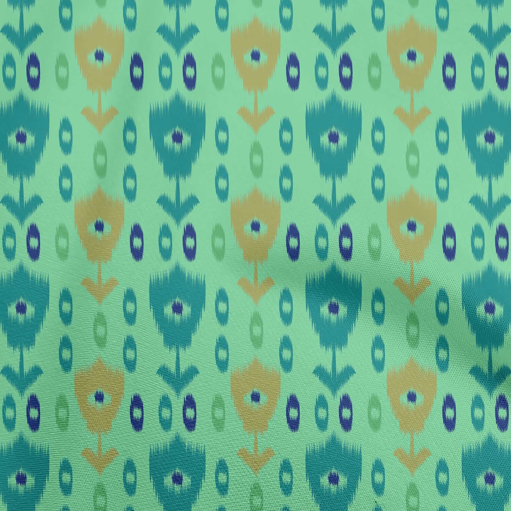 oneOone Cotton Flex Green Fabric Ikat Sewing Material Print Fabric By ...