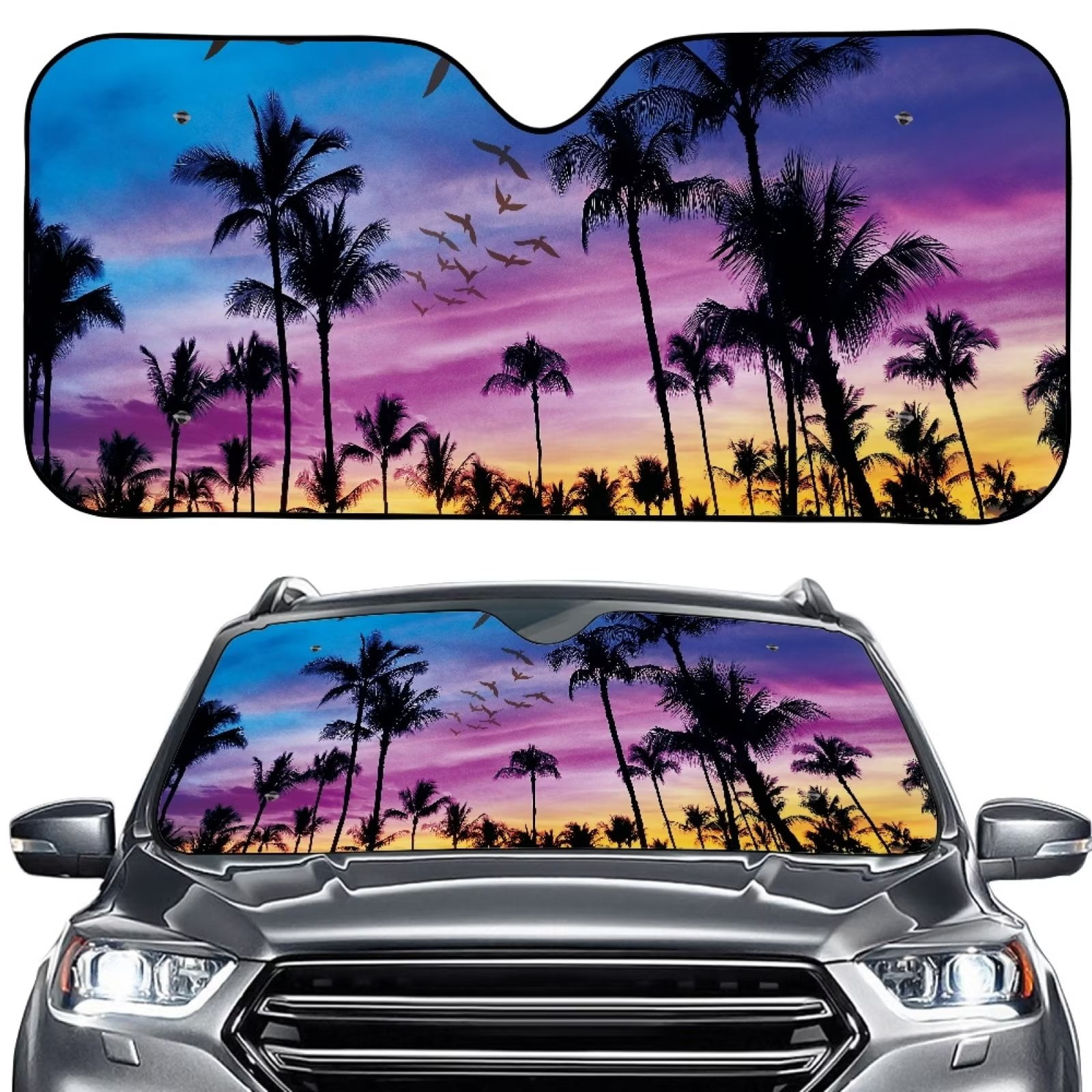 NETILGEN Tropical Island Sunset Automotive Windshield Sunshades Fold-Up ...