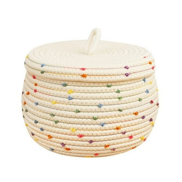 Sea Team Round Cotton Rope Storage Basket with Lid, Decorative Woven ...
