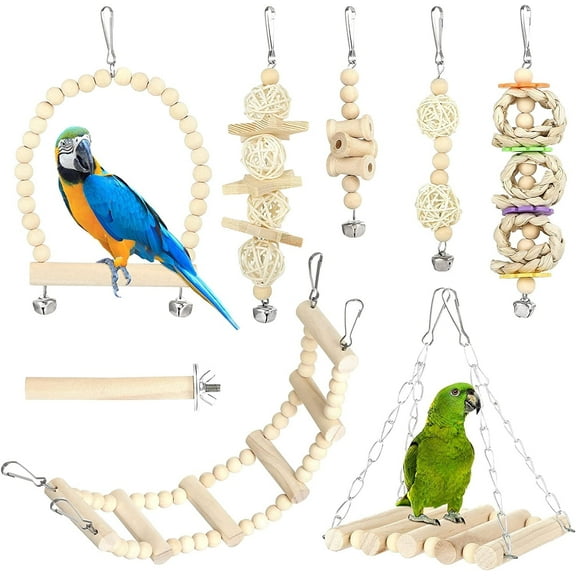 6 Pcs Bird Parrot Toys, Bird Swing Toy Colorful Chewing Hanging Hammock ...