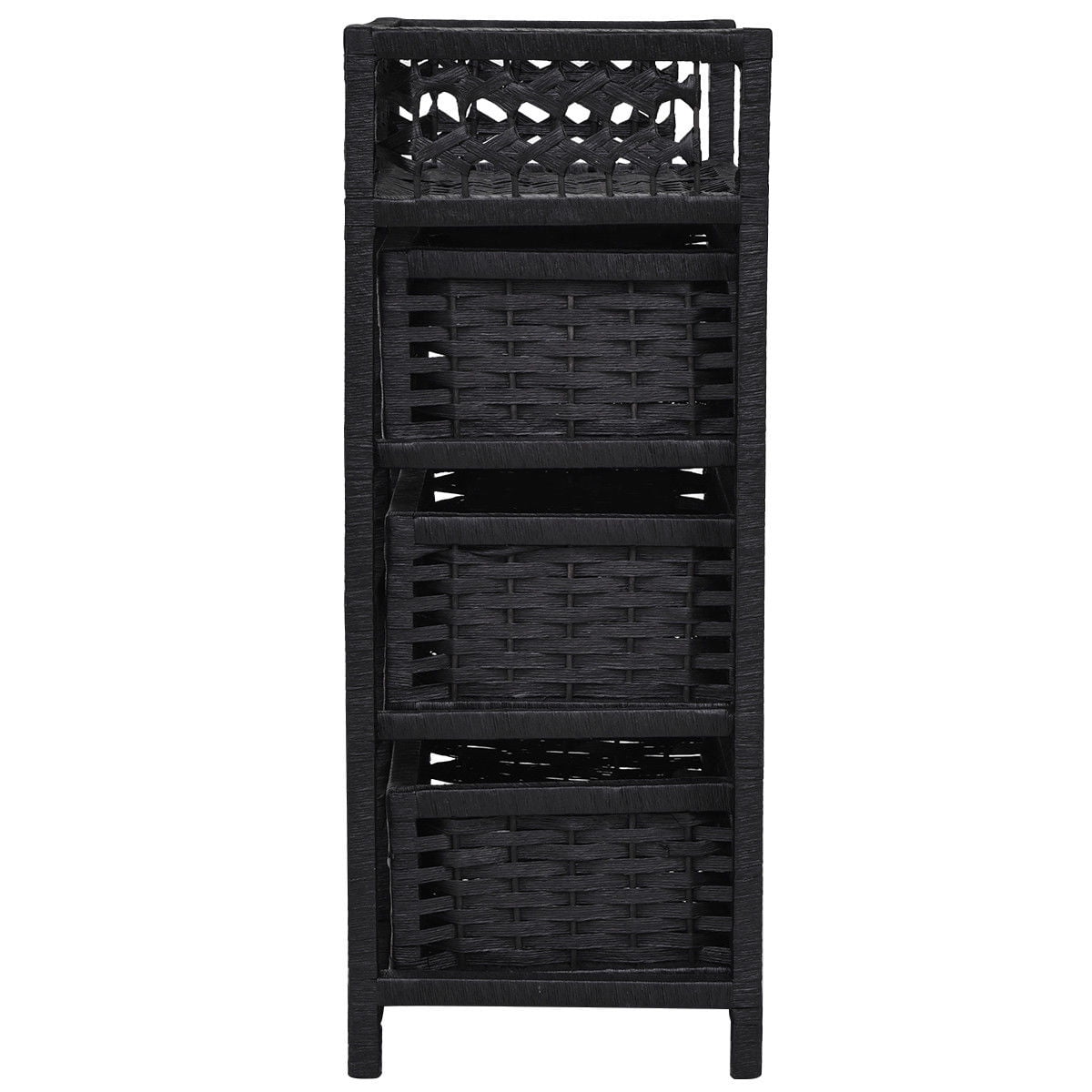 Gymax Storage Chest Tower Shelf 3 Drawer Wicker Baskets Storage Unit Black