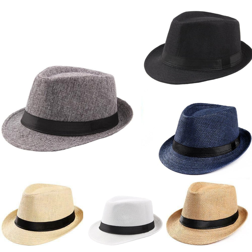 AAOMASSR Men Women Straw Fedora Hat Trilby Cuban Cap Summer Beach Sun ...