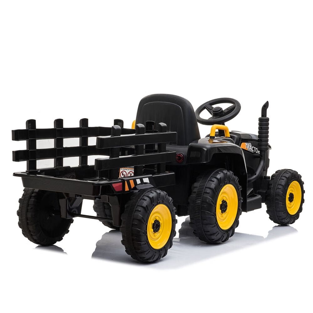 12V Kids Battery-Powered Toy Tractor with Trailer Electric Ride On Car ...