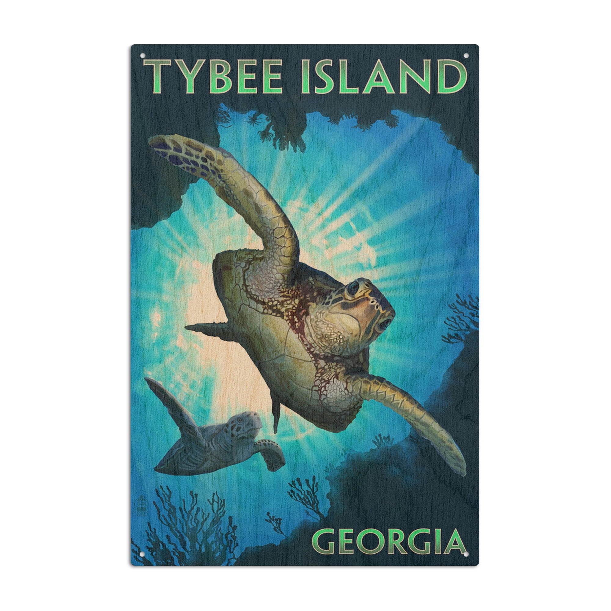 Tybee Island, Georgia, Sea Turtle Diving Birch Wood Wall Sign (6x9 ...