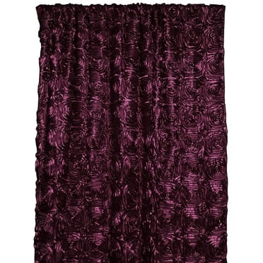 Satin Rosette 3D Pop up Flower Single Curtain Panel 54 Inch Wide Plum ...
