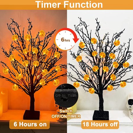 24Inch Prelit Halloween Dead Tree with Timer 24 Orange LED 25 Pumpkin ...
