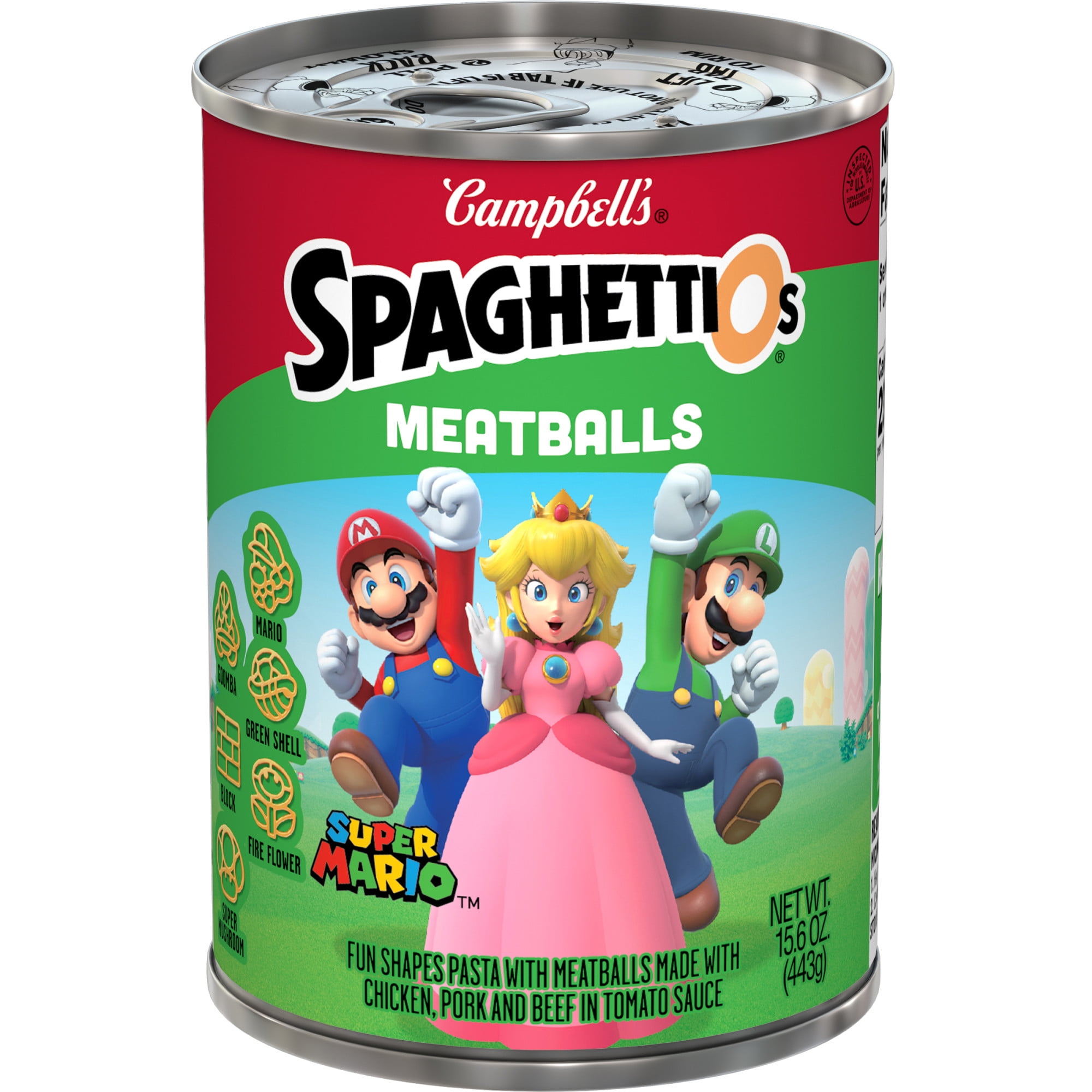 SpaghettiOs Super Mario Bros Canned Pasta with Meatballs, 15.6 OZ Can ...