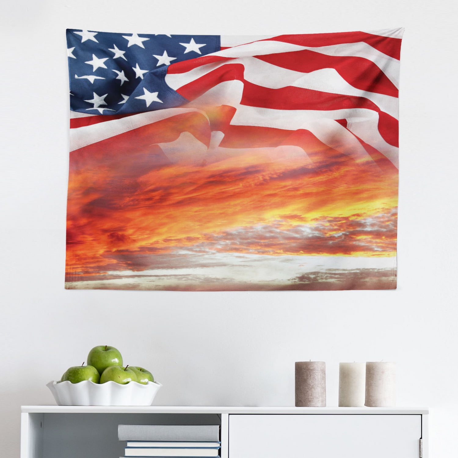 American Flag Tapestry, United States Design on a Vertical Retro Wooden ...