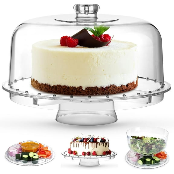 Libbey Selene Tall Multi-function Glass Cake Stand with Dome, Versatile ...