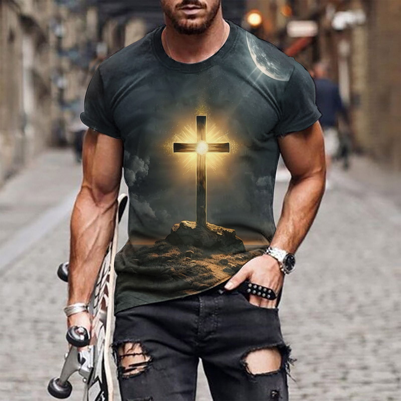 Click here for Meichang Mens Fashion 3d Jesus Cross Faith T-Shirt... prices