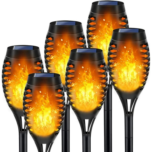 Solar Outdoor Lights with Flickering Flame, 6 Packs Waterproof LED ...