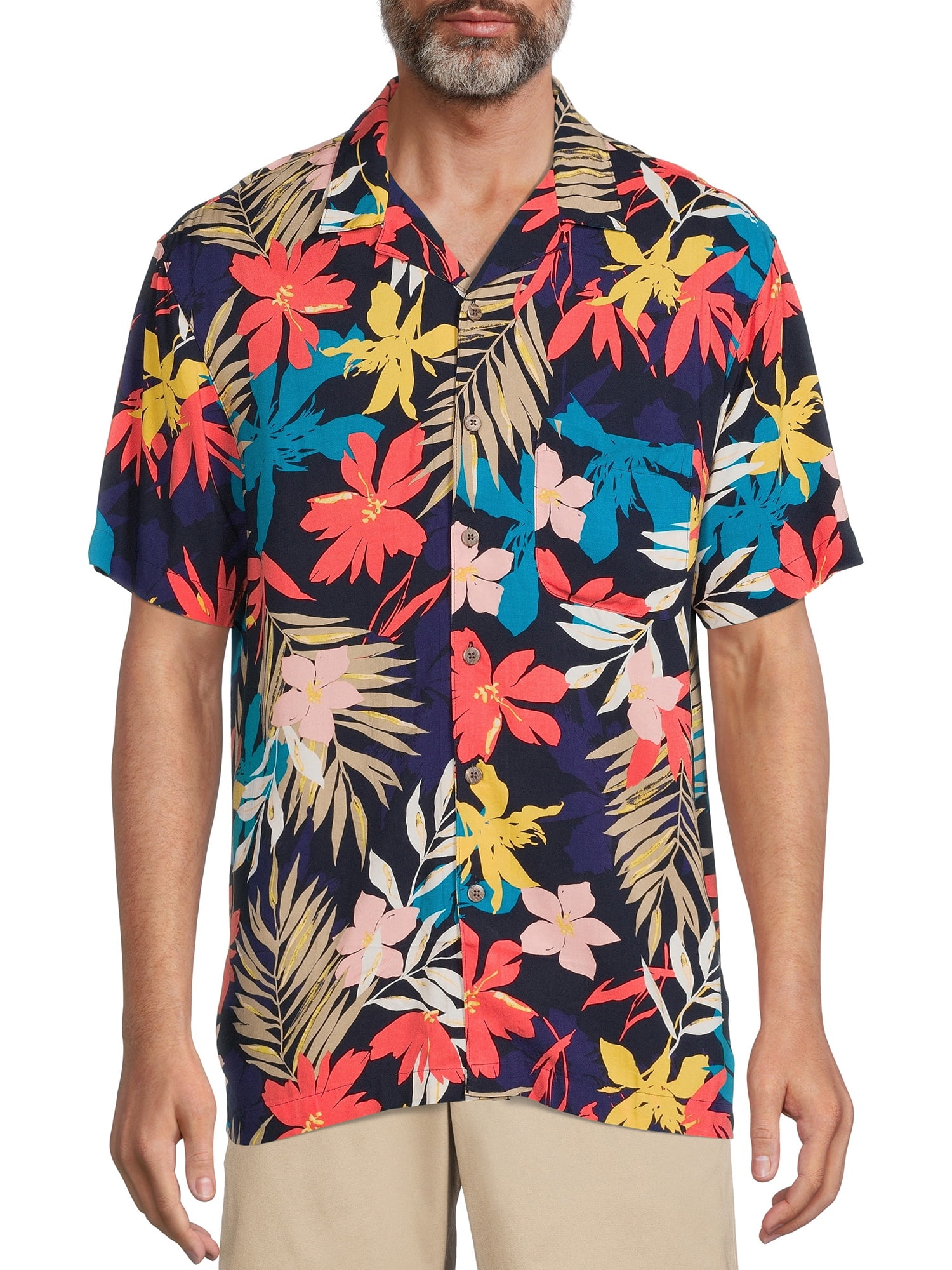 George Men's Printed Button Front Shirt with Short Sleeves - Walmart.com