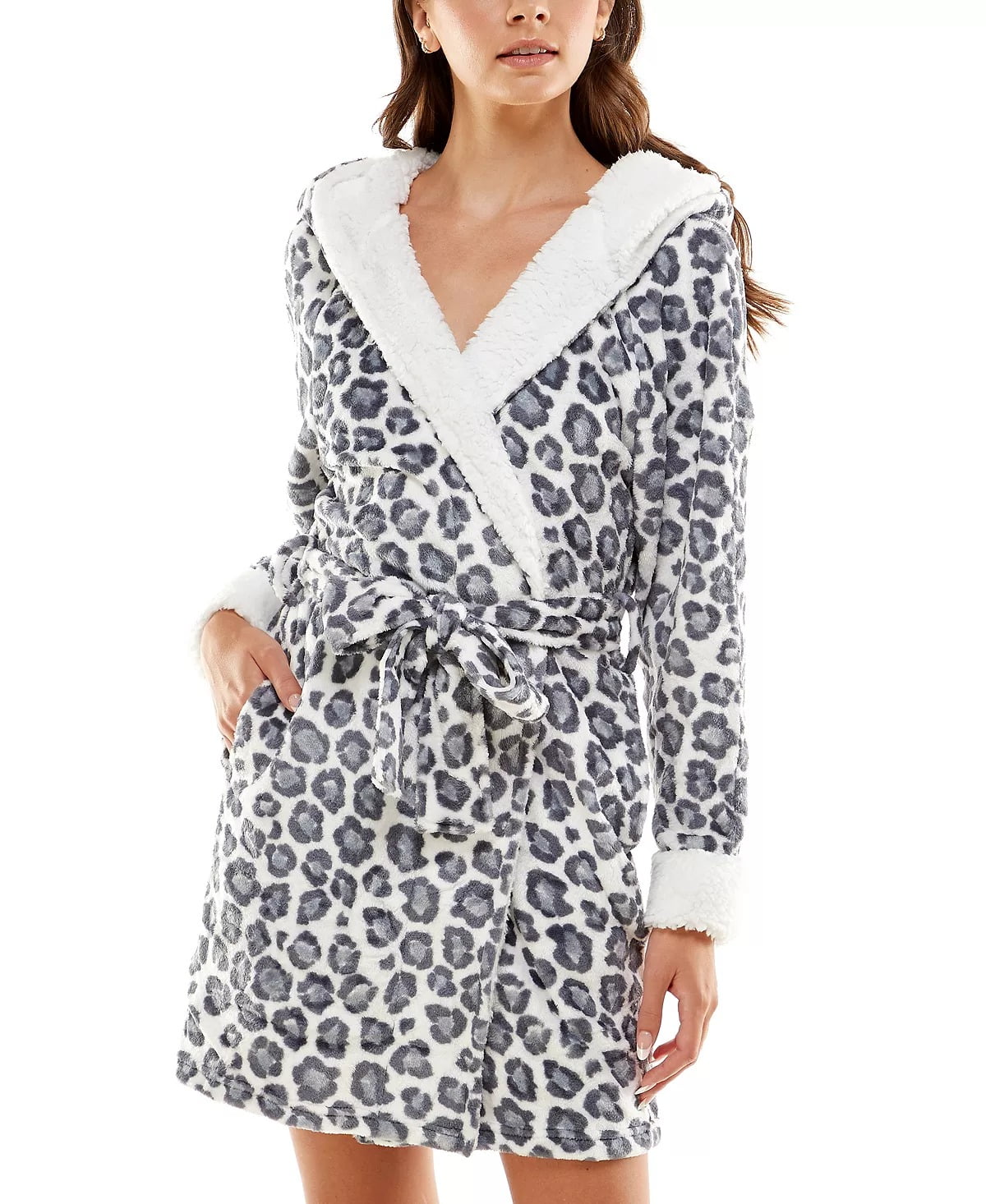 Roudelain HARLEY LEOPARD CLOUD DANCER Touch Hooded Fleece-Lined Robe ...