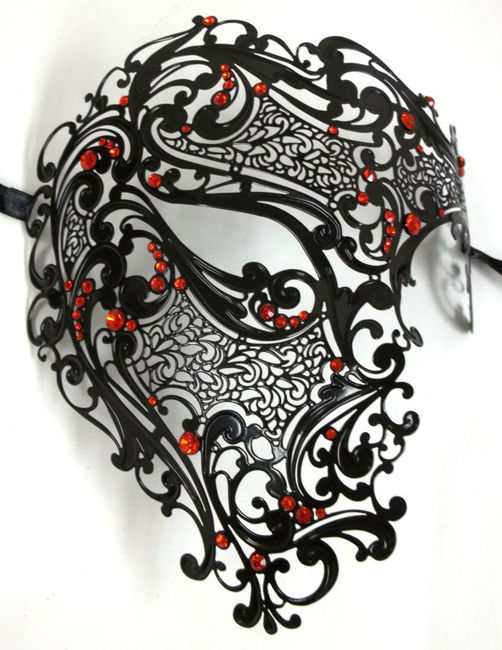 Black Red Phantom Laser Cut Venetian Mask Masquerade Metal Men Skull ...
