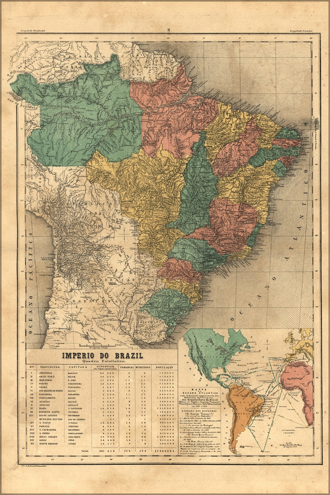 24"x36" Gallery Poster, map of brazil 1868 in portuguese - Walmart.com
