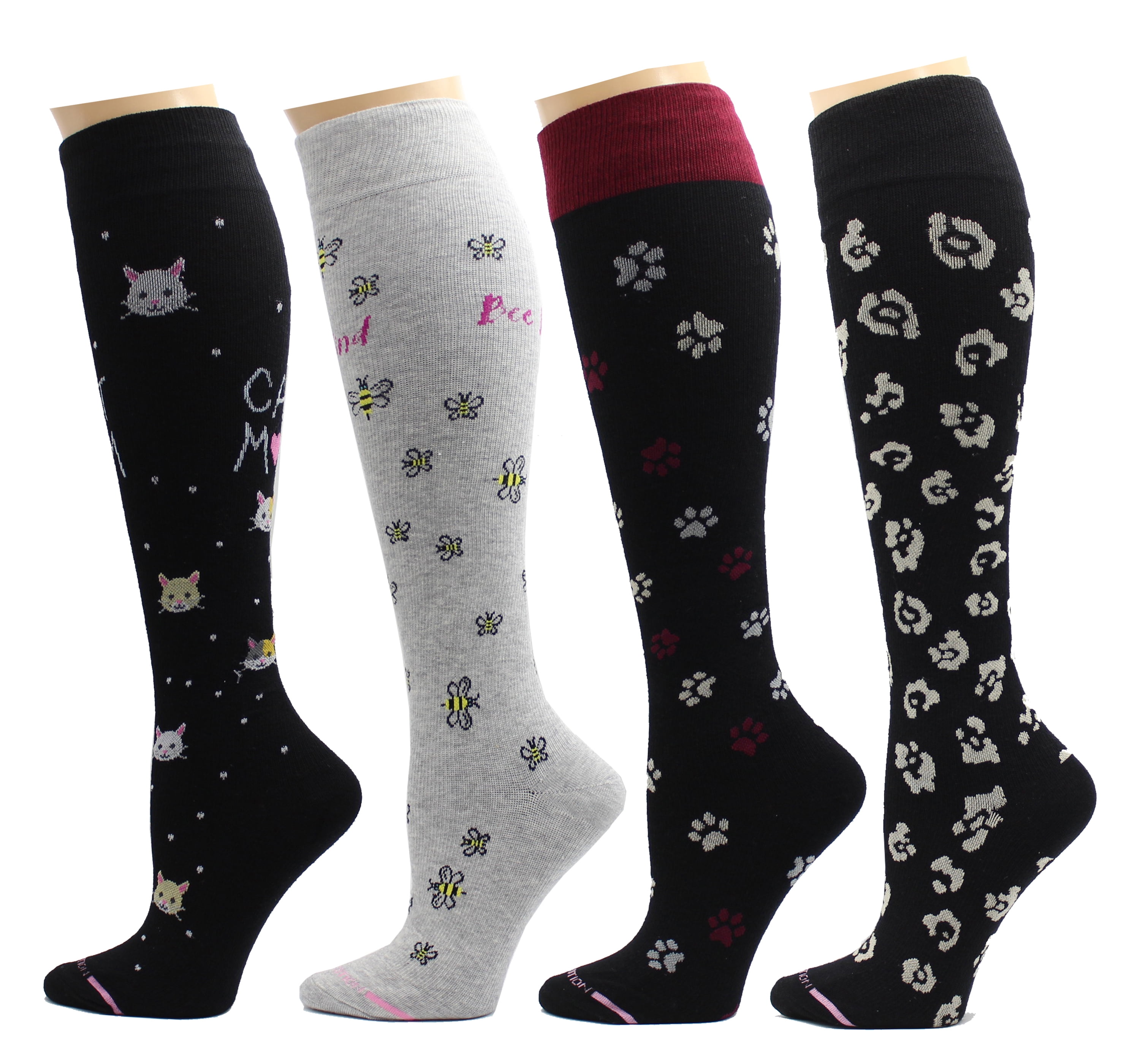 Dr. Motion 4 Pairs Pack Women's Graduated Compression Knee High Socks ...