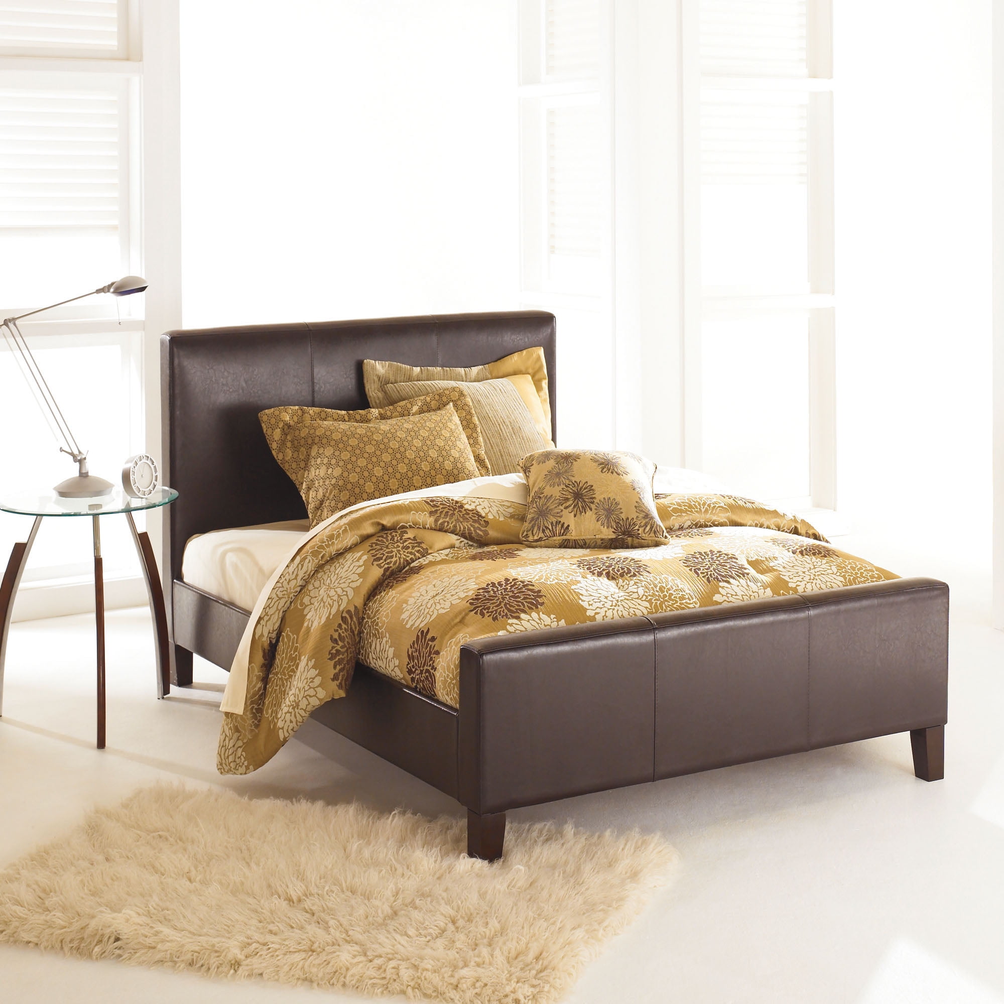 Euro Complete Faux Leather Upholstered Platform Bed and Bedding Support ...