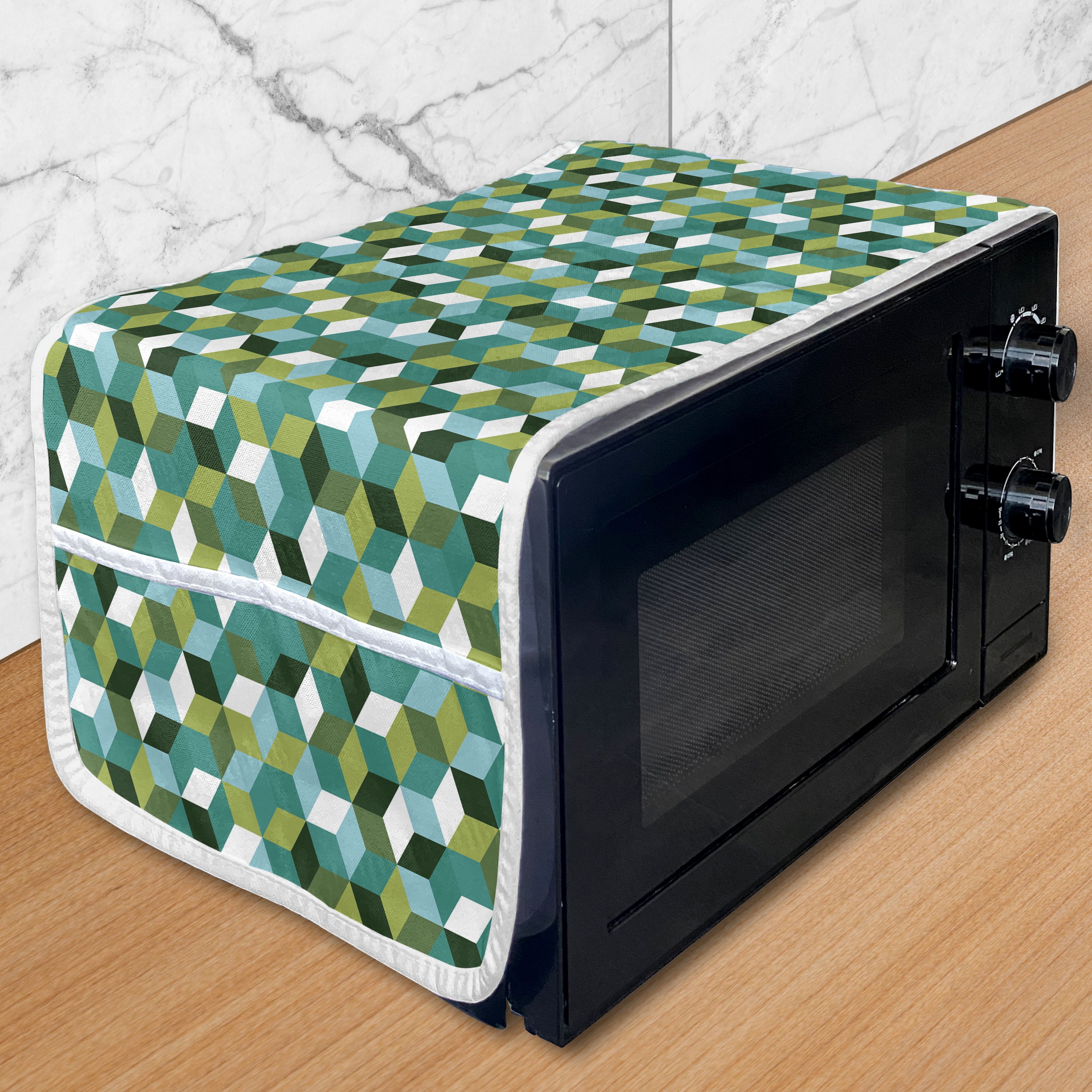 Abstract Microwave Oven Cover, Colored Cubes Design Modern Natural ...