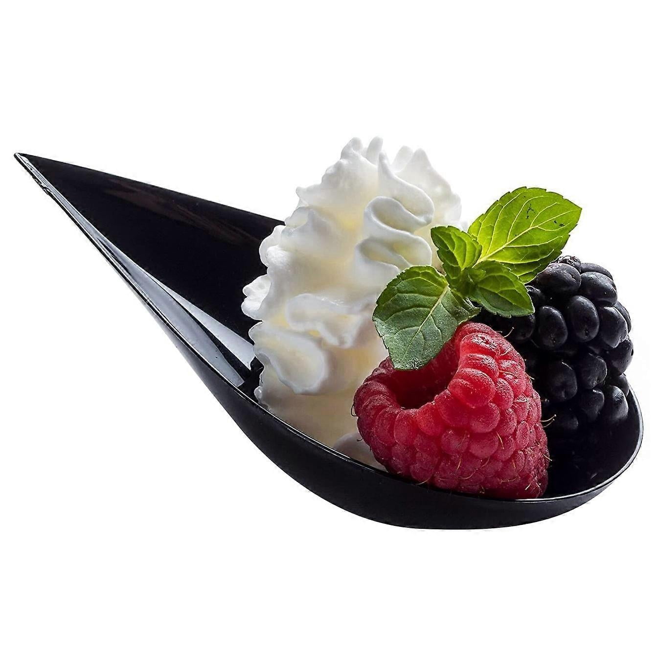 100 Tear Drop Mini Appetizer Plates - Plastic Dessert Bowls, Black ...