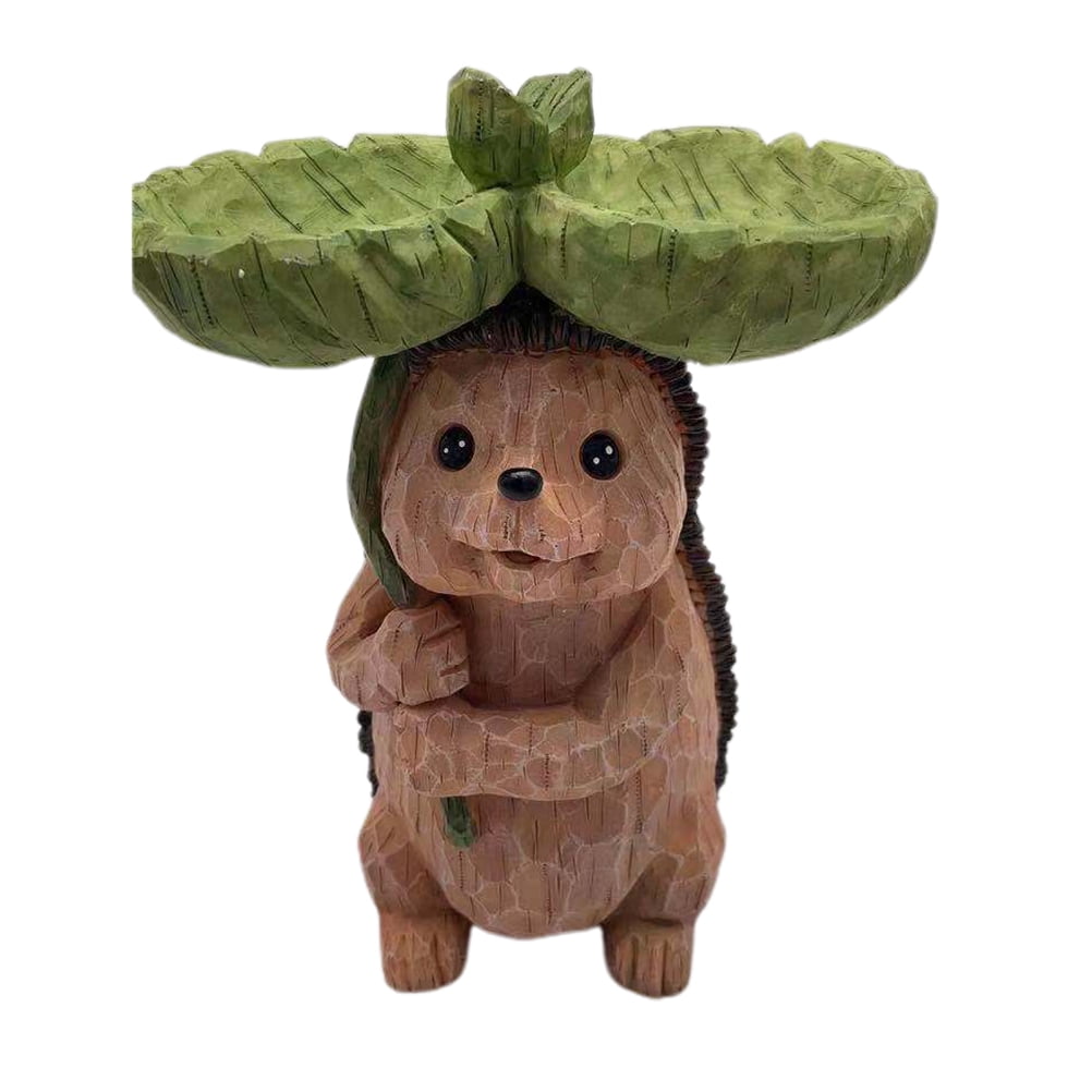 Resin Animal Bird Bath Standing Fox Statue Bird Feeder Ornament for ...