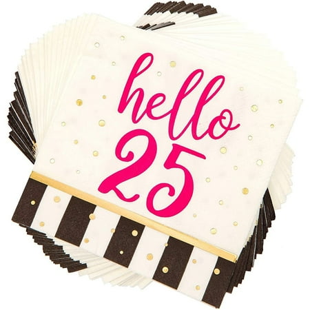 50 ct Hello 25 Paper Cocktail Napkins for 25th Birthday Party Supplies ...