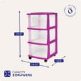Homz Plastic 3 Drawer Storage Tower, Clear Drawers Purple Frame, Open ...