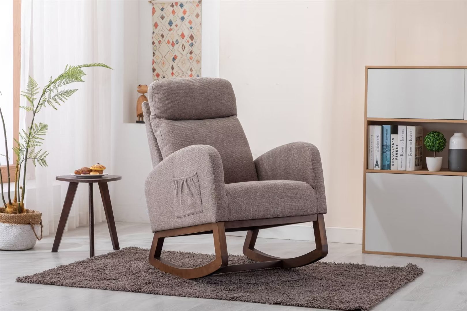 Modern Accent Rocking Chair, Tufted Upholstered Luxury Fabric Lounge ...