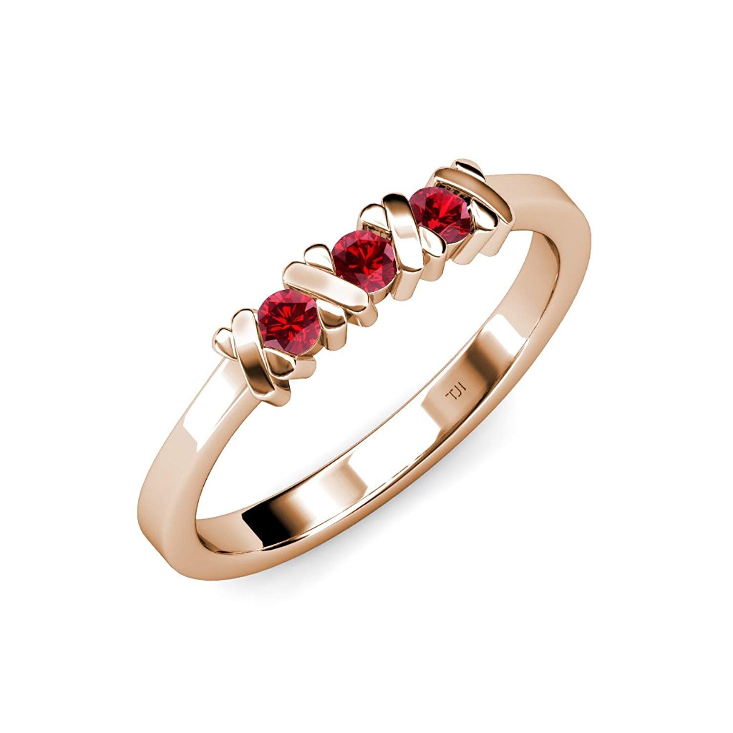 Ruby XOXO Hugs and Kisses Three Stone Ring 0.32 ct tw in 14K Rose Gold ...