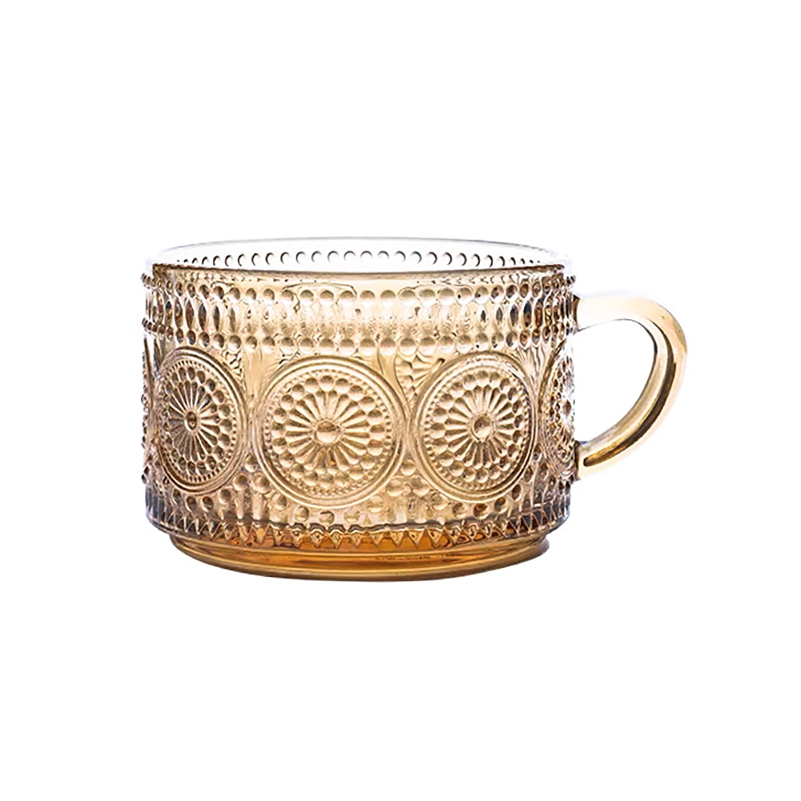 Vintage Glass Coffee Cup, Gold Rim Embossed Transparent Glass, Gold ...