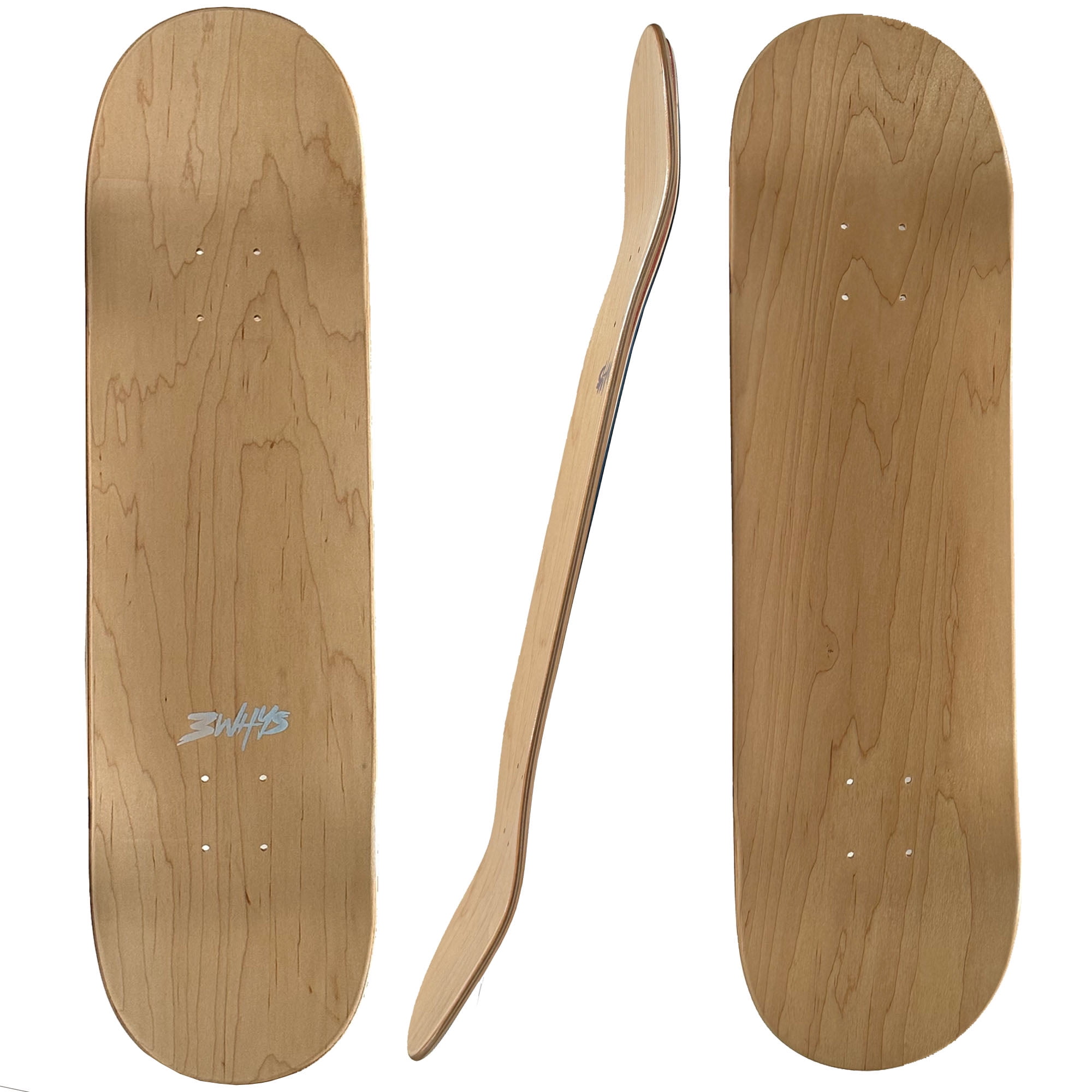 3WHYS 7-Ply Canadian Maple Skateboard Deck (Natural w/ Phantom Logo, 8. ...