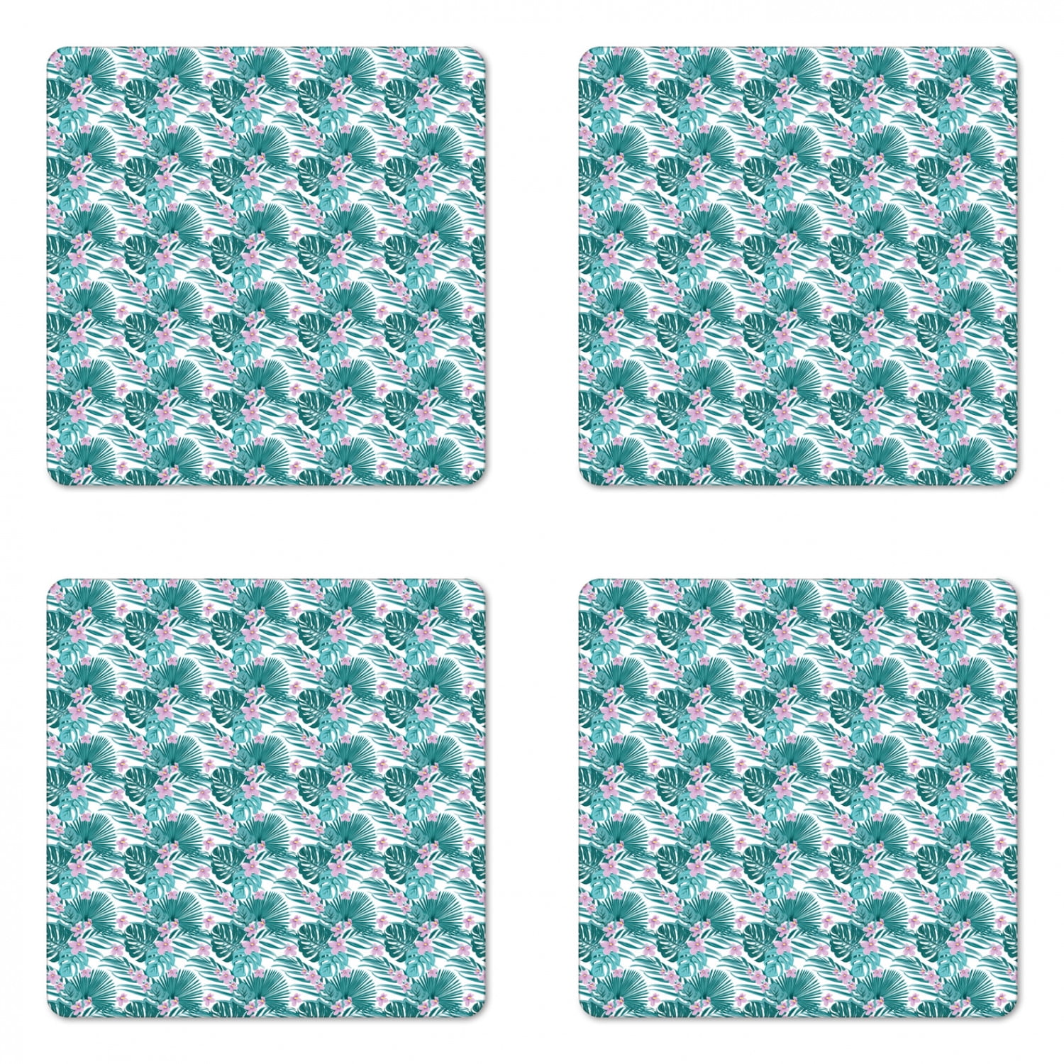 Tropical Coaster Set of 4, Continued Layout of Palm Leaves Jungle ...