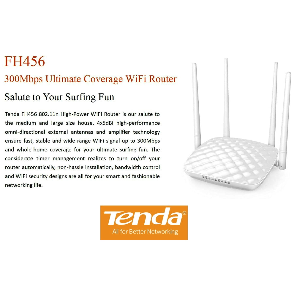 Tenda FH456 802.11n High-Power WiFi Router 300Mbps 4 x 5dBi antennas 4 ...