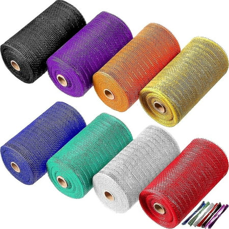 8 Rolls Poly Mesh Ribbon Metallic Foil Deco Mesh Ribbon With 160 Piece ...