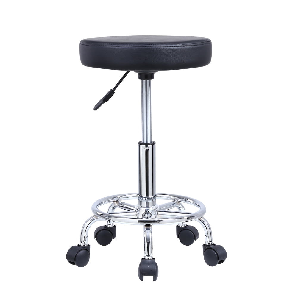 PU Leather Round Rolling Stool with Wheels Height Adjustable Swivel ...