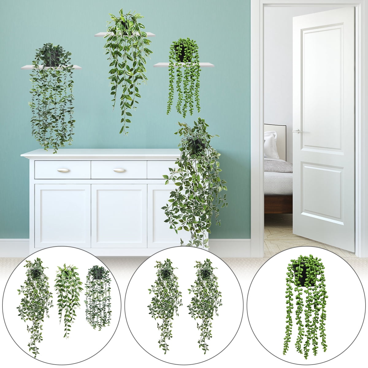 ODOMY 1/2/3Pcs Fake Potted Plant Artificial Hanging Pea Pod Mandala ...