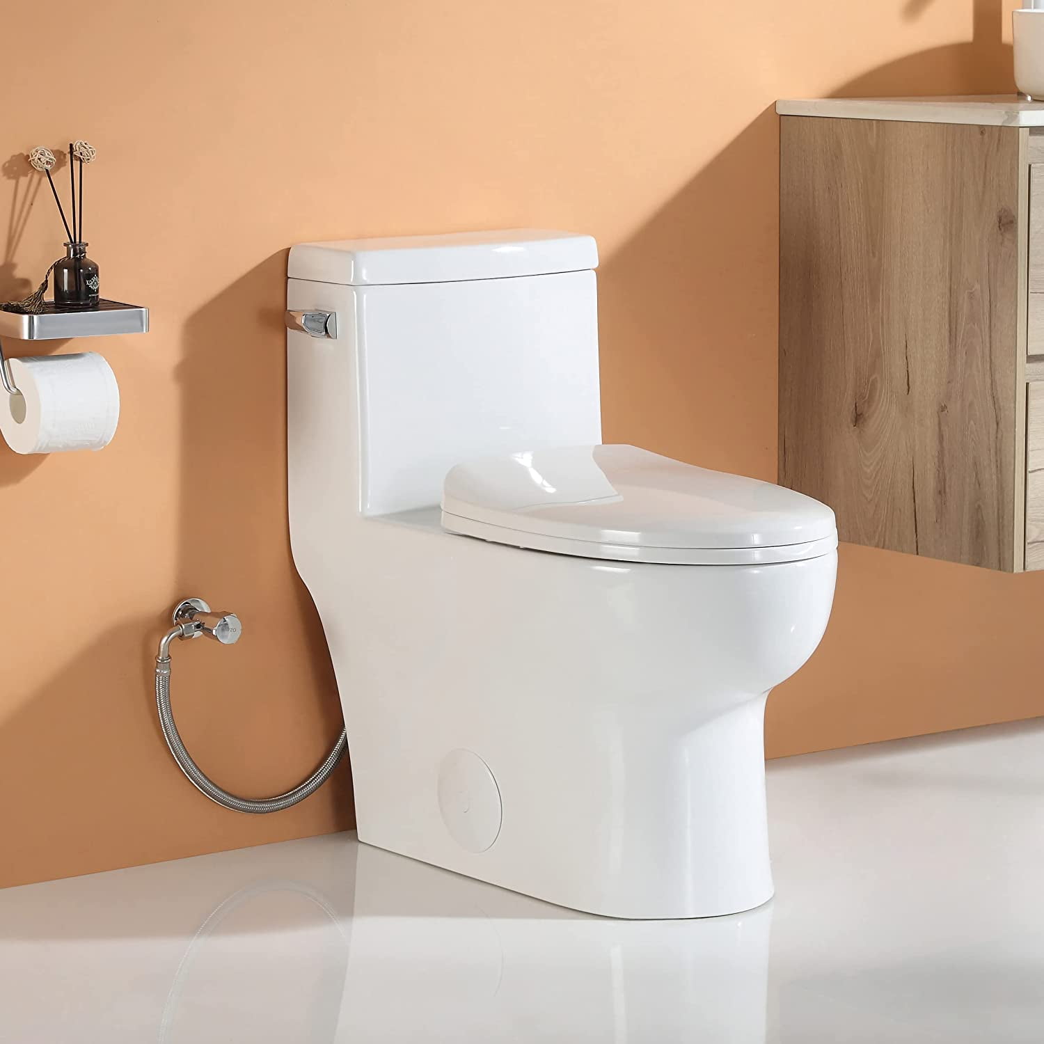 HOROW One Piece Elongated Toilet with Left-Hand Trip Lever, 1.28 GPF ...