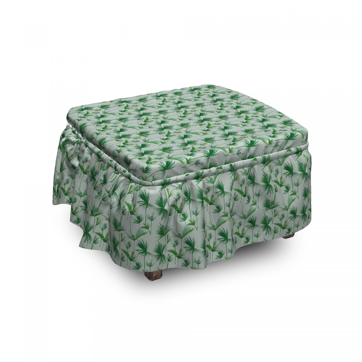 Exotic Ottoman Cover, Scattered Palm Leaves Design, 2 Piece Slipcover ...