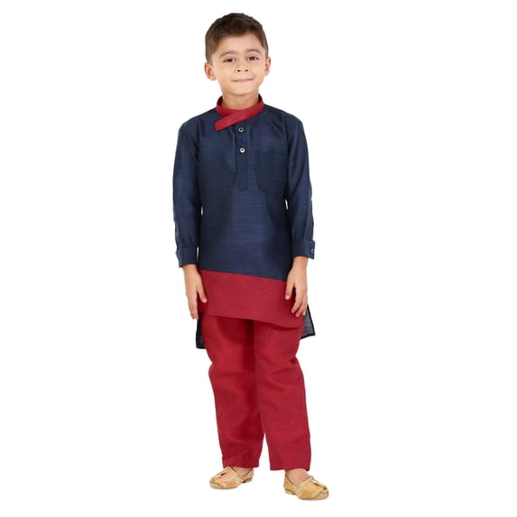 100% Dupion Silk Boy Kids Kurta Pyjama Set Traditional Wedding Party ...