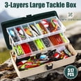 3 Layers Fishing Tackle Box with 517 Piece Lure Kit Dark Green Milky ...