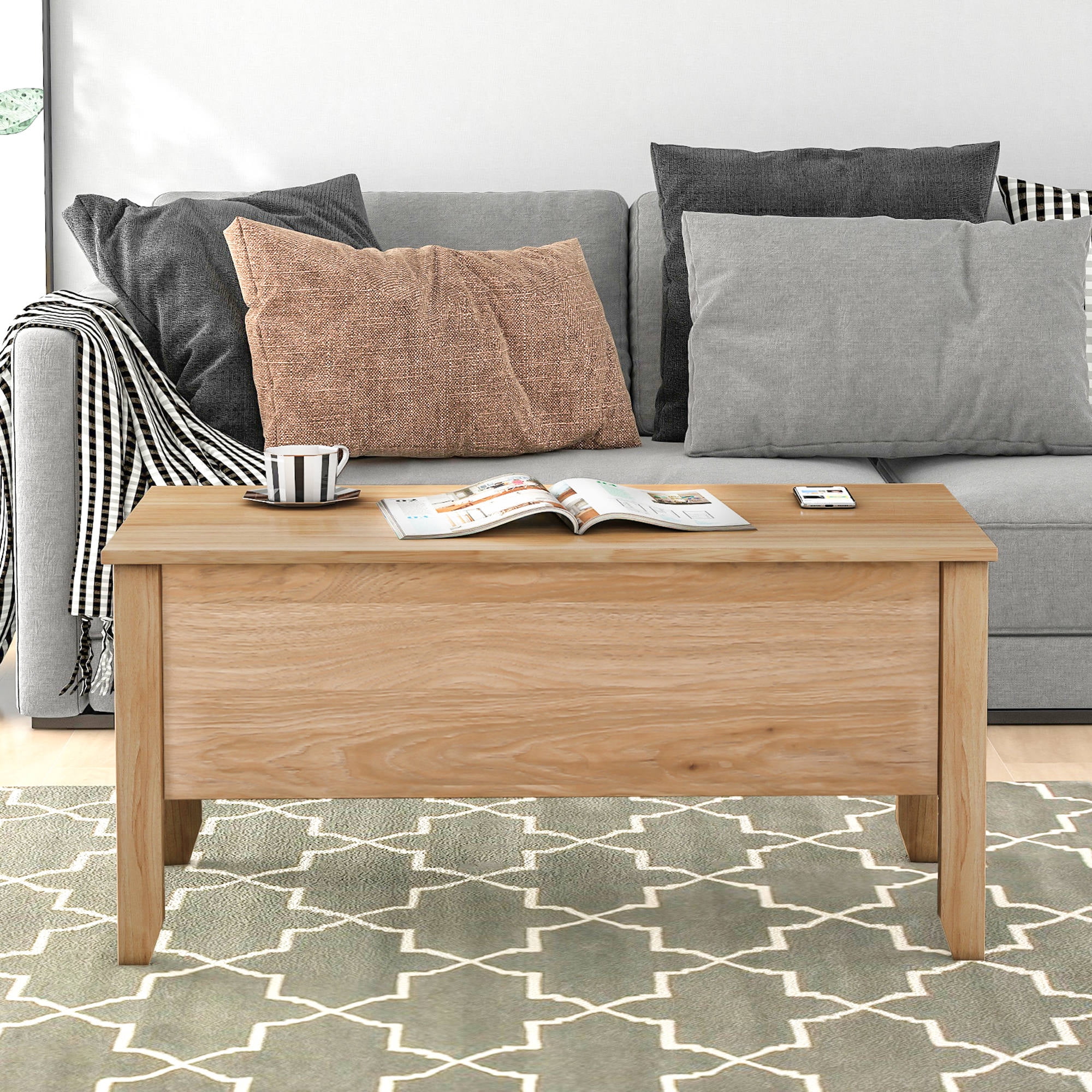 Lifting Top Coffee Table with Hidden Compartments and Storage Shelves ...