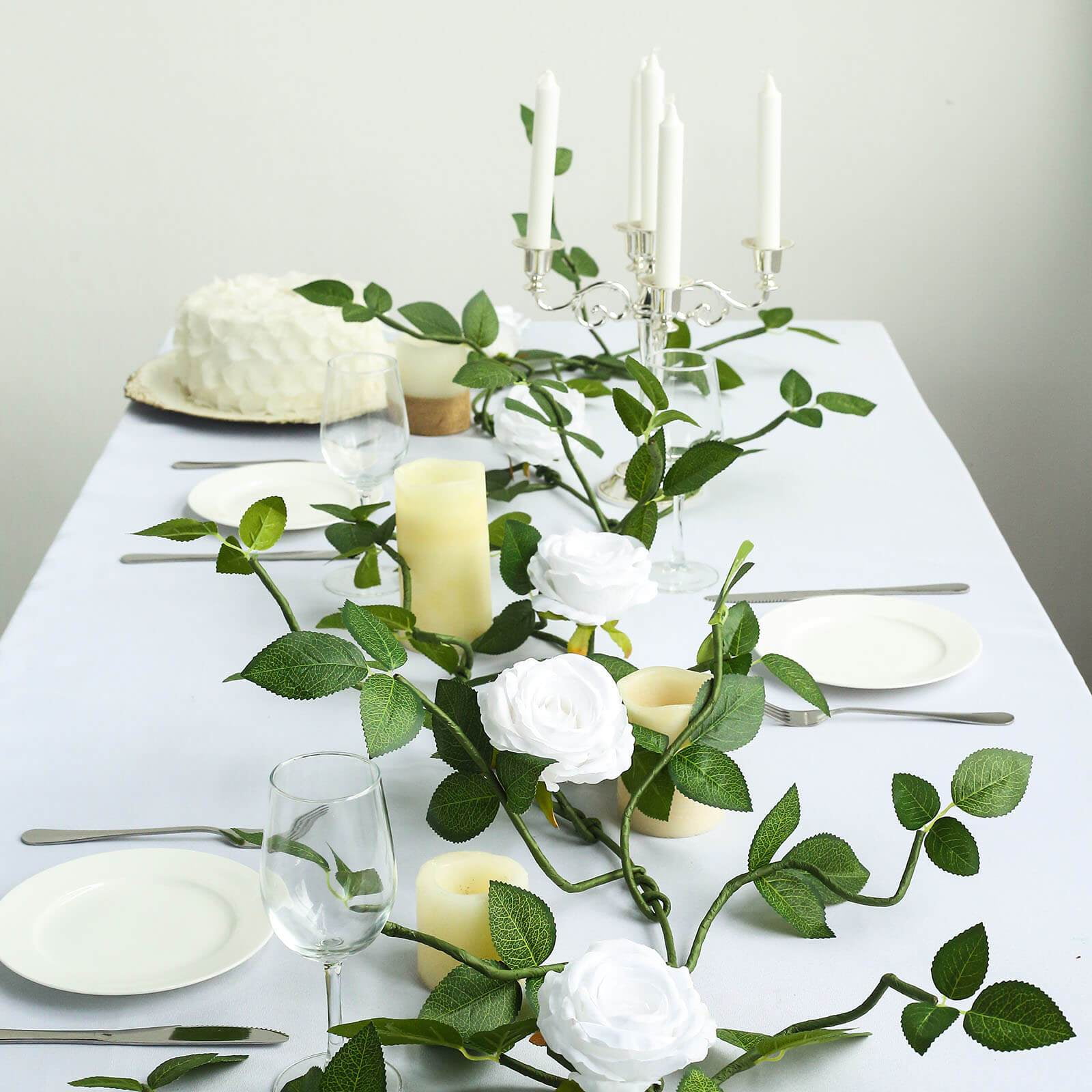 Efavormart 6 ft White Silk Rose 5 Flowers Garland with Bendable Wire ...