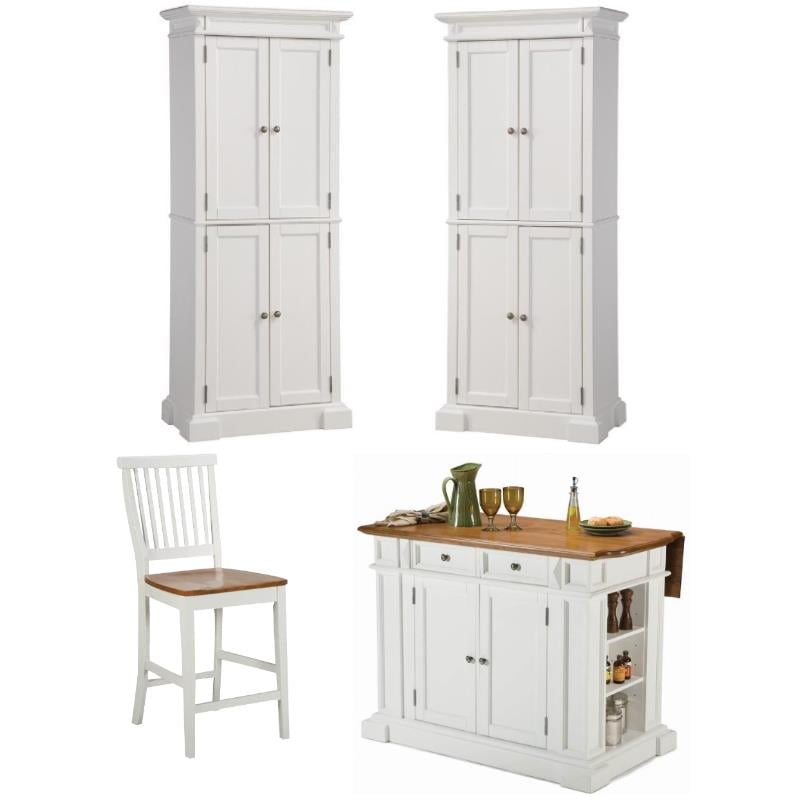 Home Square 4-Piece Set with Counter Stool Kitchen Island & 2 Pantries ...
