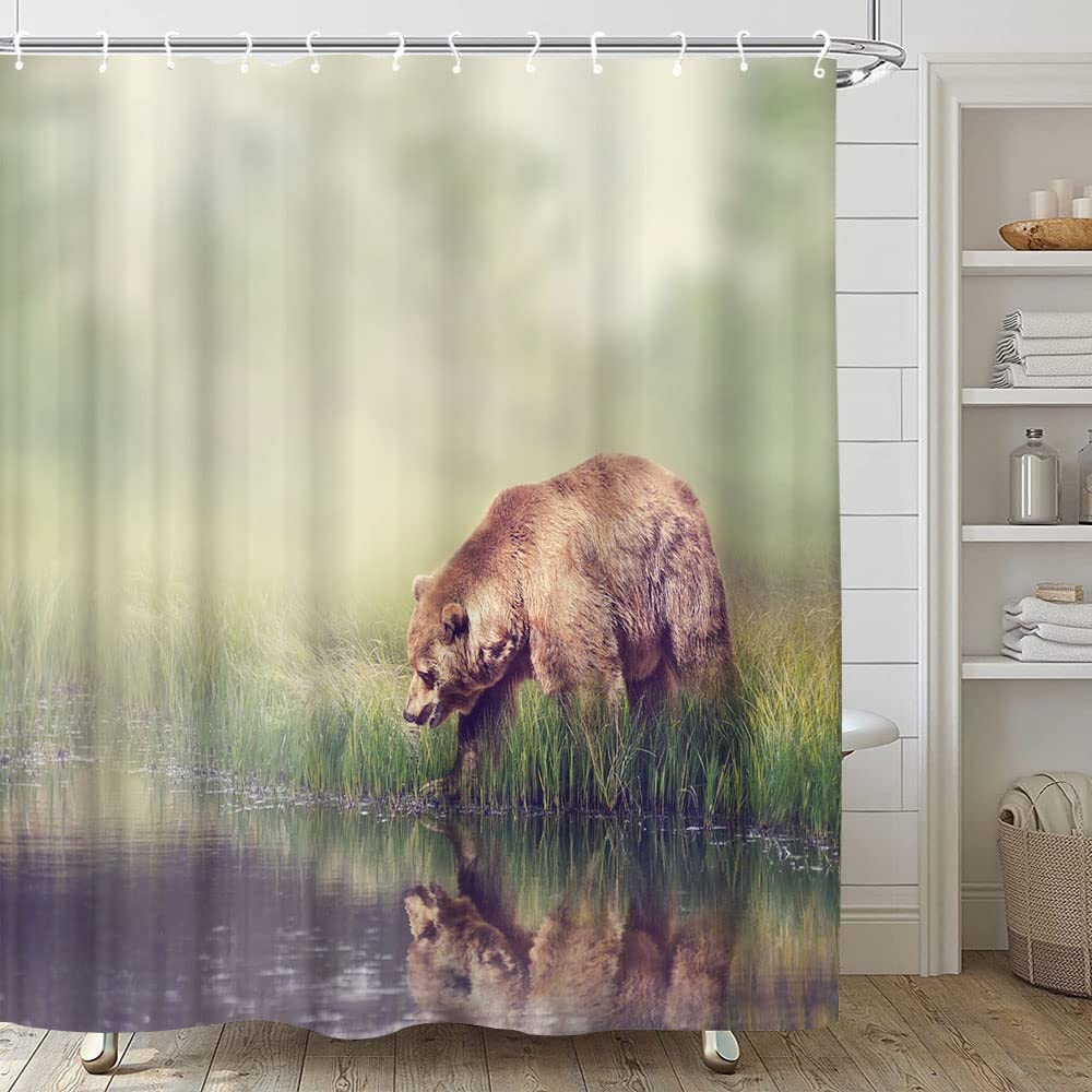 Bear Shower Curtain Wildlife Brown Bear Autumn Forest Wilderness Home ...