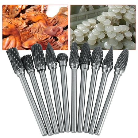 Cergrey 10pcs Tungsten Carbide Steel Rotary Files Burr Set 3mm Shank ...