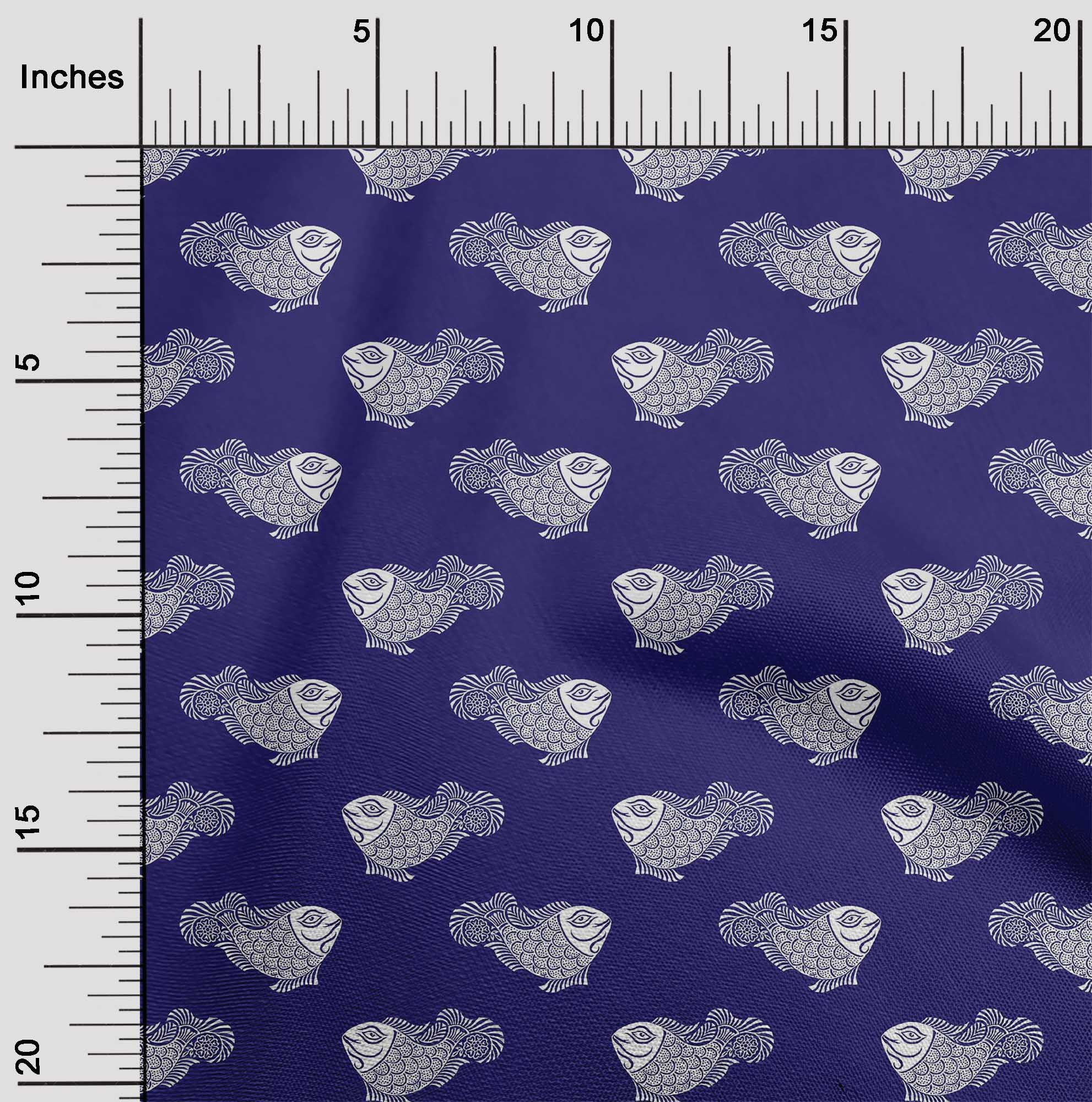 oneOone Viscose Chiffon Fabric Fish Block Print Fabric By The Yard 42 ...