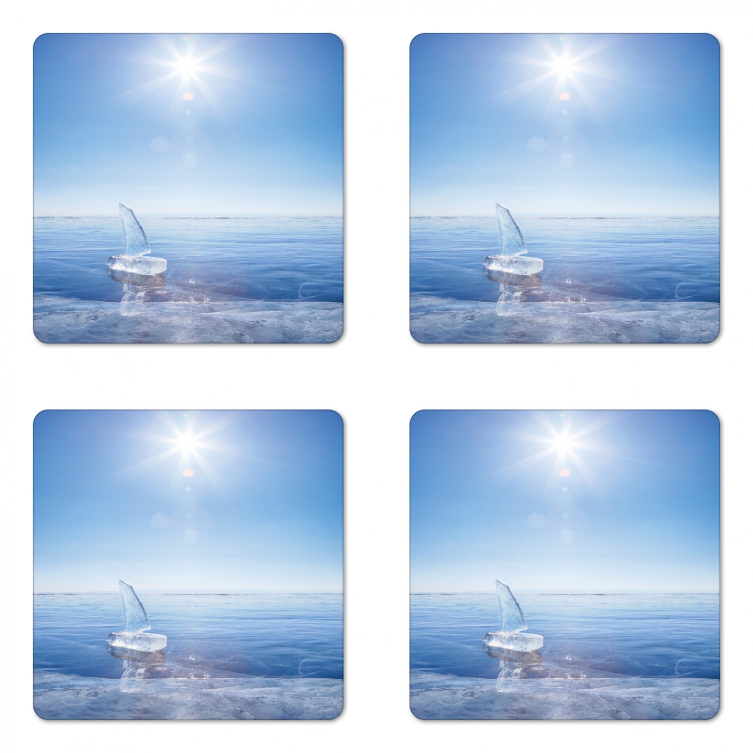 Winter Coaster Set of 4, Icy Boat in Sunny Weather with Open Sky Cool ...